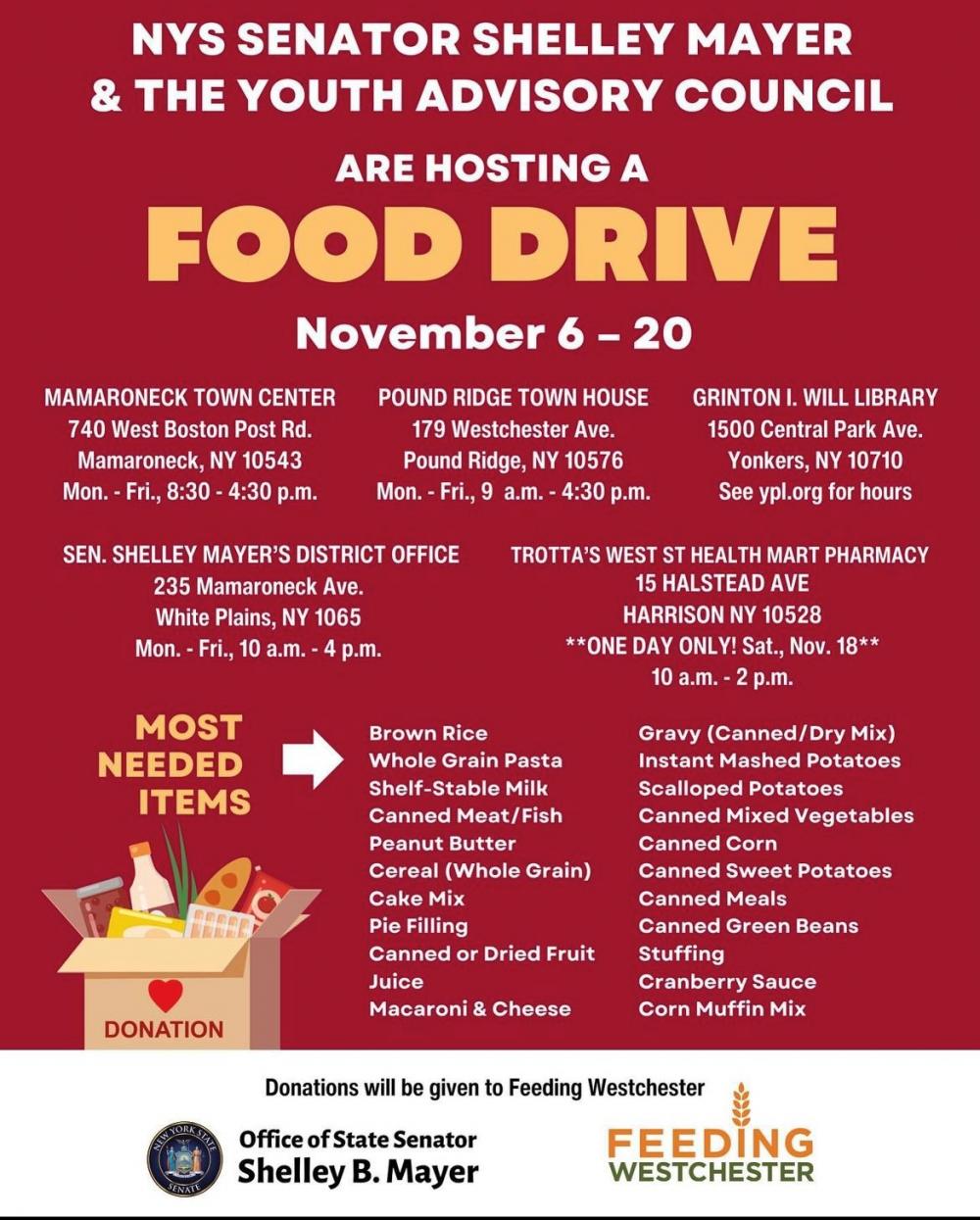 Food Drive - NYS Senator Shelley Mayer & The Youth Advisory Council ... Food Drive - NYS Senator Shelley Mayer & The Youth Advisory Council ...